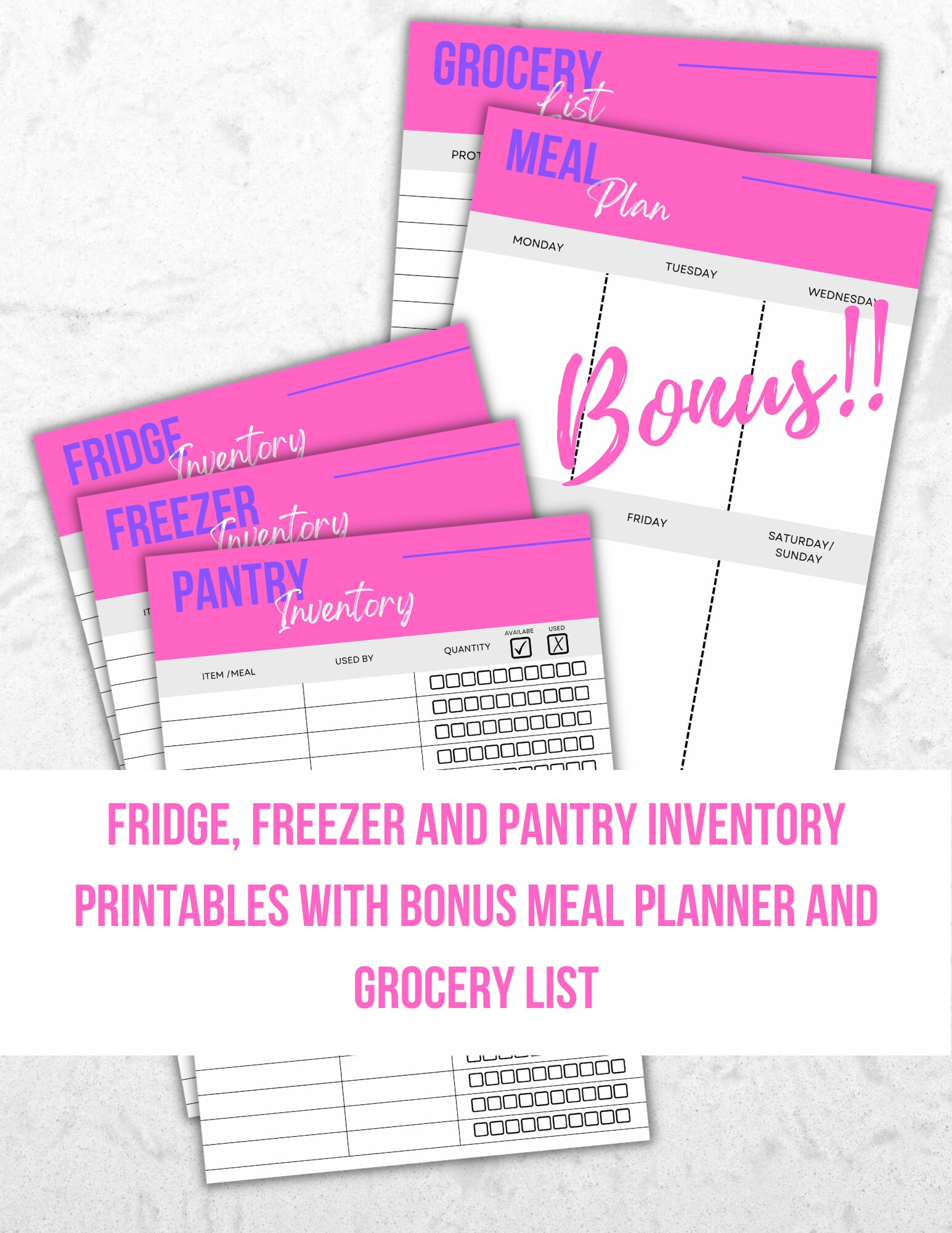 Freezer, Fridge, Pantry Inventory Printable Bundle *bonus Meal Plan and ...