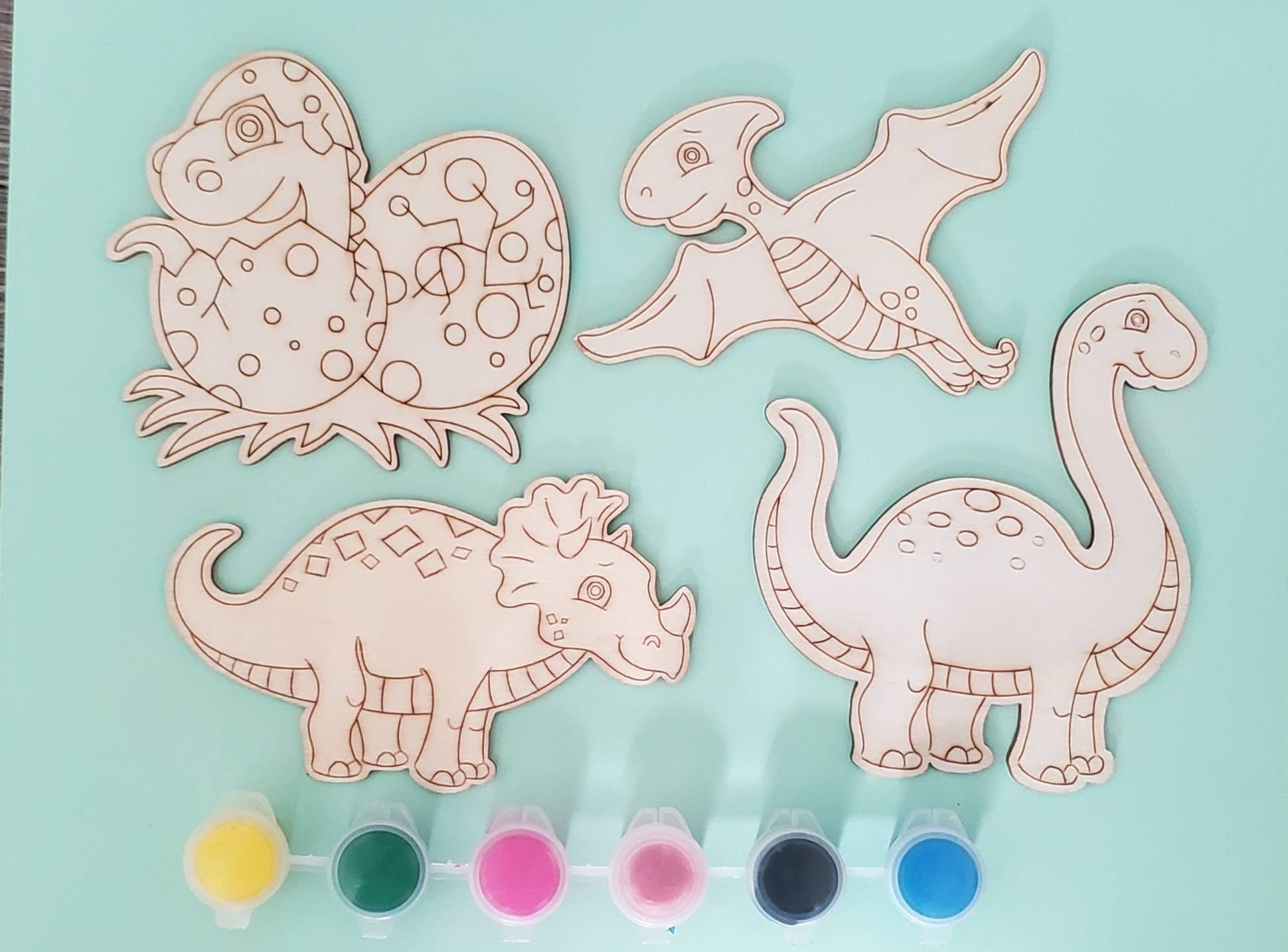 Wooden Dinosaur Paint Set, Kids Paint Set, Wood Dinosaurs to Paint ...