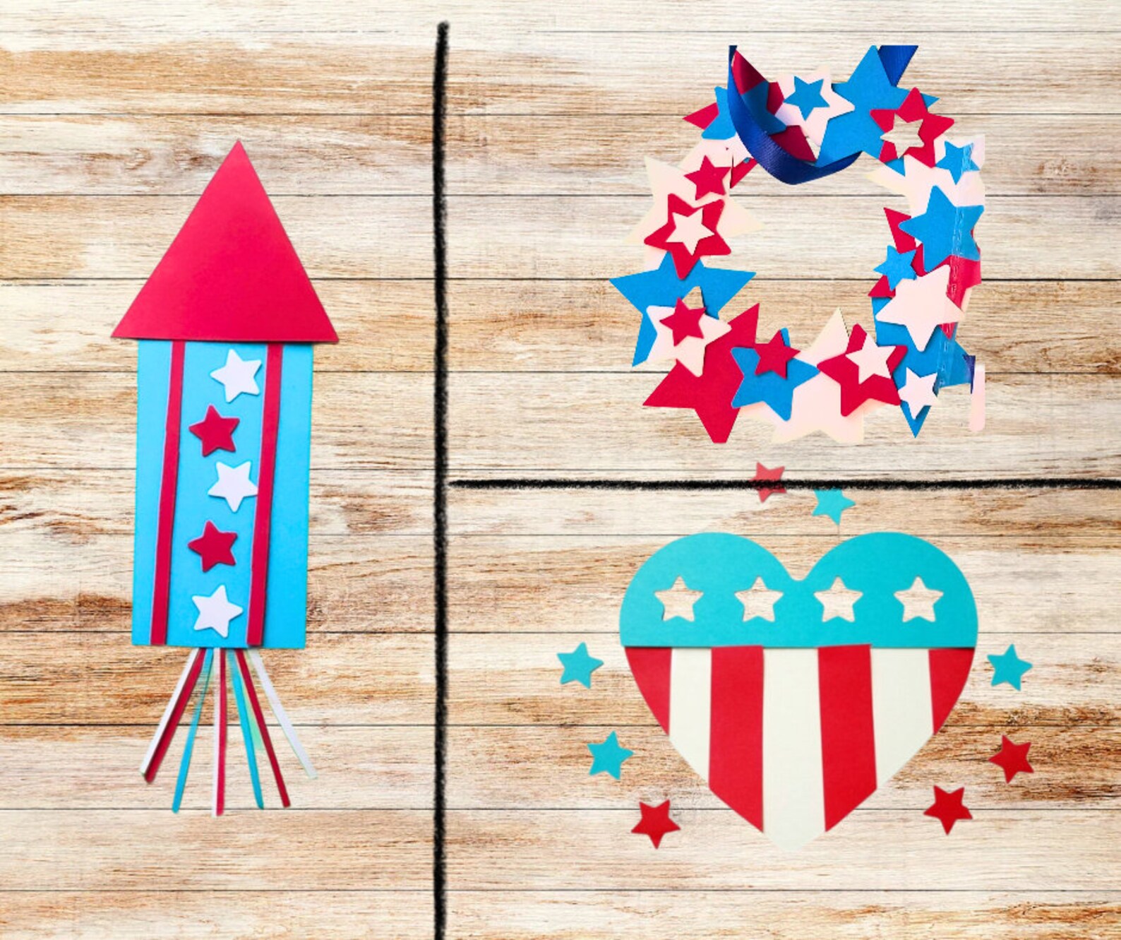 Set of 3 Patriotic Paper Craft Kit for Kids, 4th of July Craft Kit ...