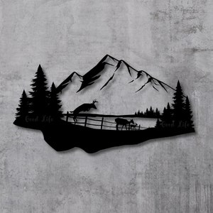 Jumping Buck, Deer and Mountain Wildlife Scene SVG, Deer Hunting SVG ...