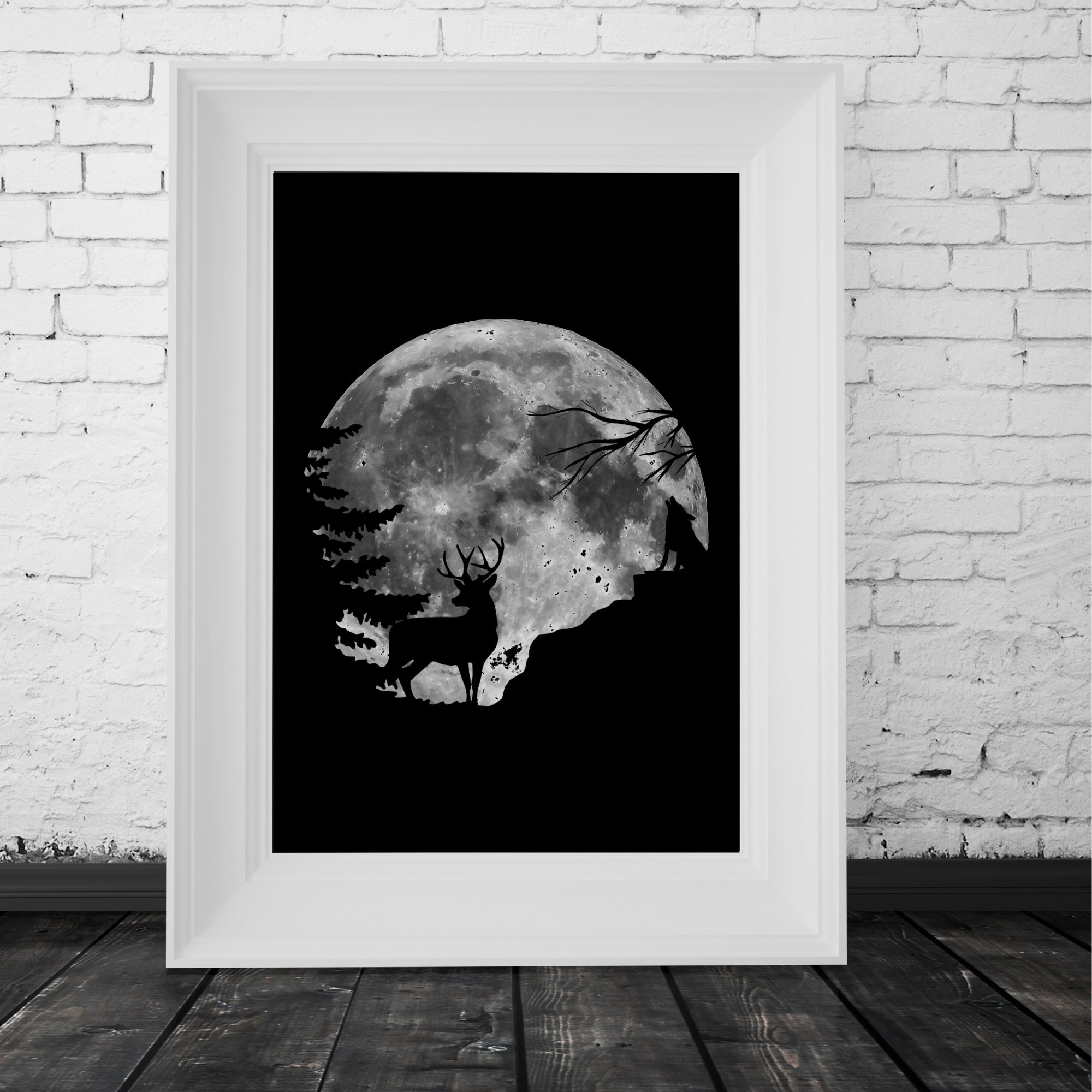 Deer Hunting PNG Deer Moon Graphic Print Night Deer Scene - Etsy