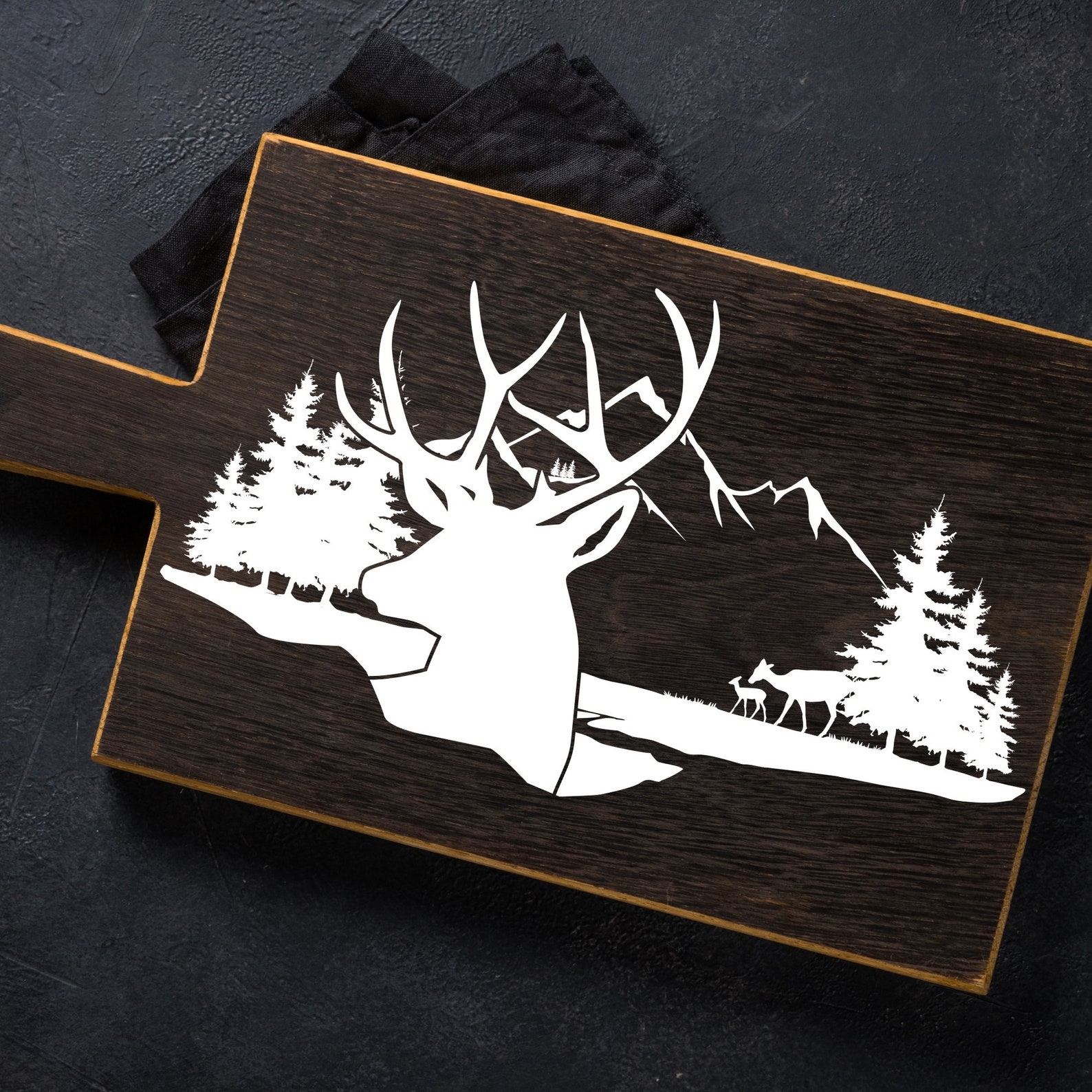 Deer SVG Mountains Scene SVG Buck Outdoors Scene Wall Art - Etsy