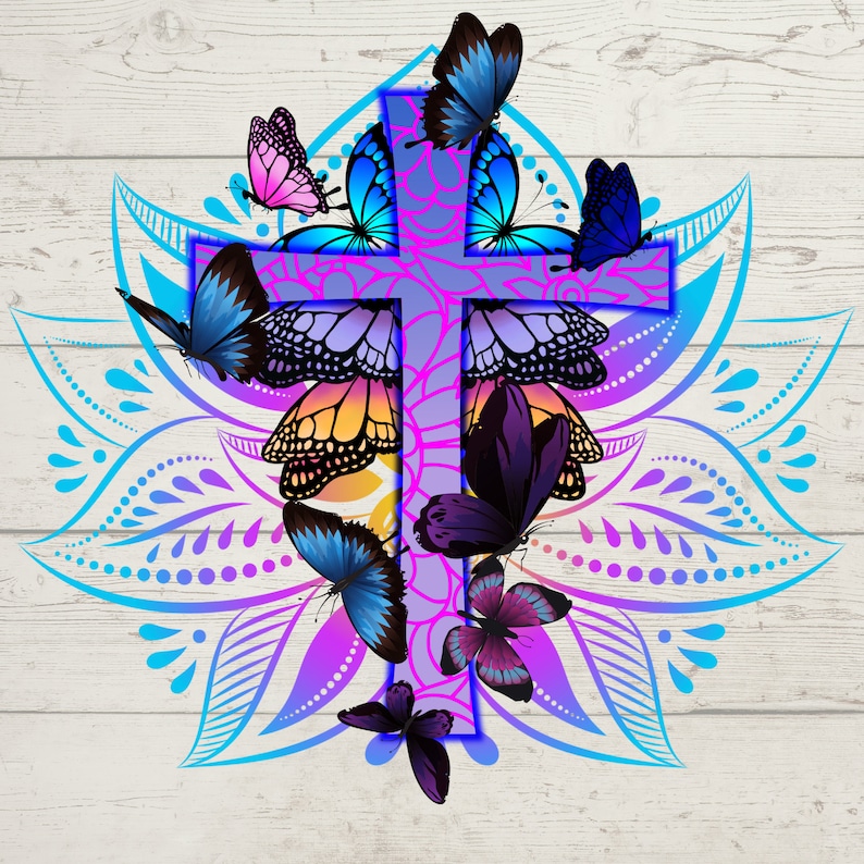 Cross SVG With Butterflies and Floral Graphic Print Pastel - Etsy