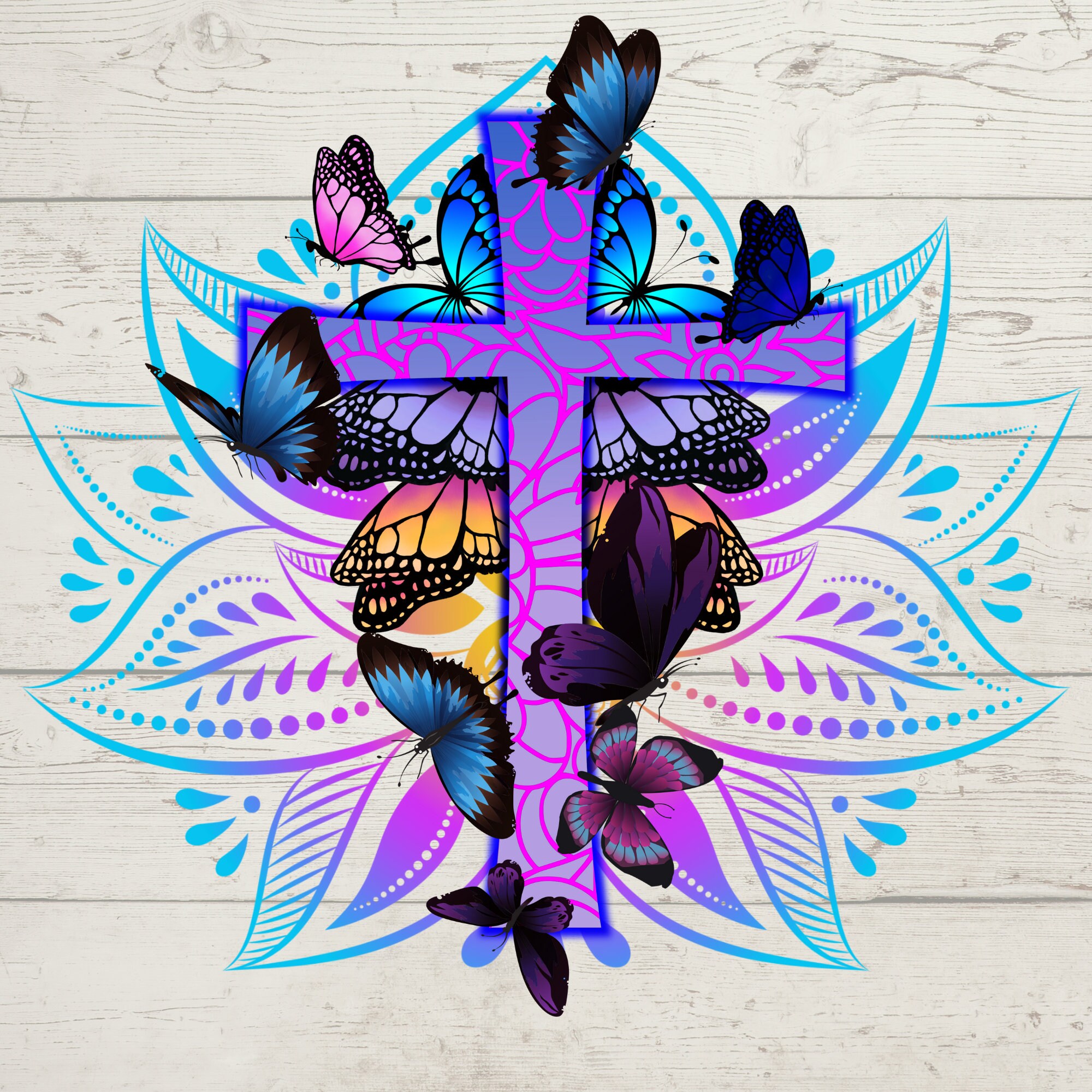 Cross SVG With Butterflies and Floral Graphic Print Pastel - Etsy