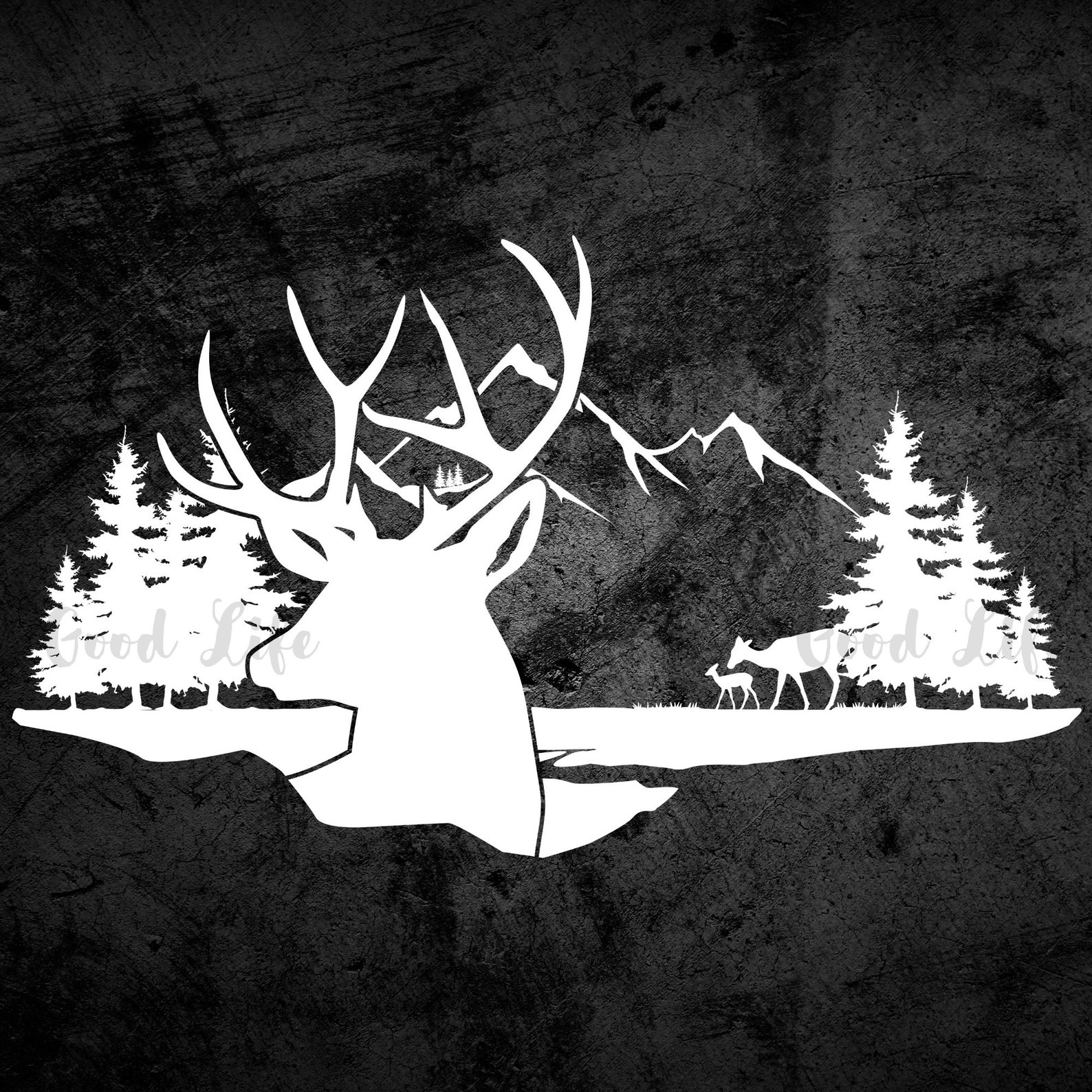 Deer SVG Mountains Scene SVG, Buck Outdoors Scene Wall Art, Majestic ...