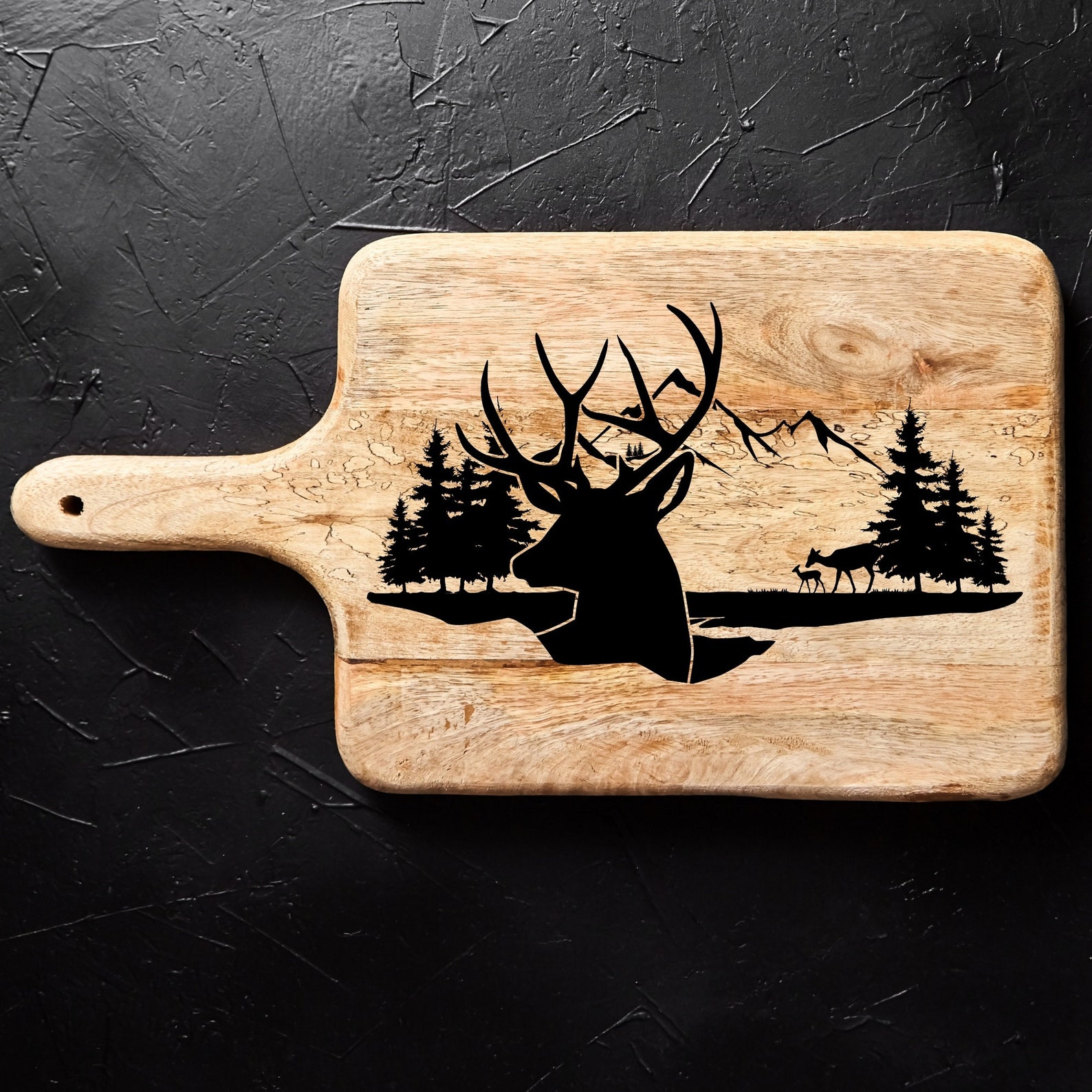Deer SVG Mountains Scene SVG Buck Outdoors Scene Wall Art - Etsy