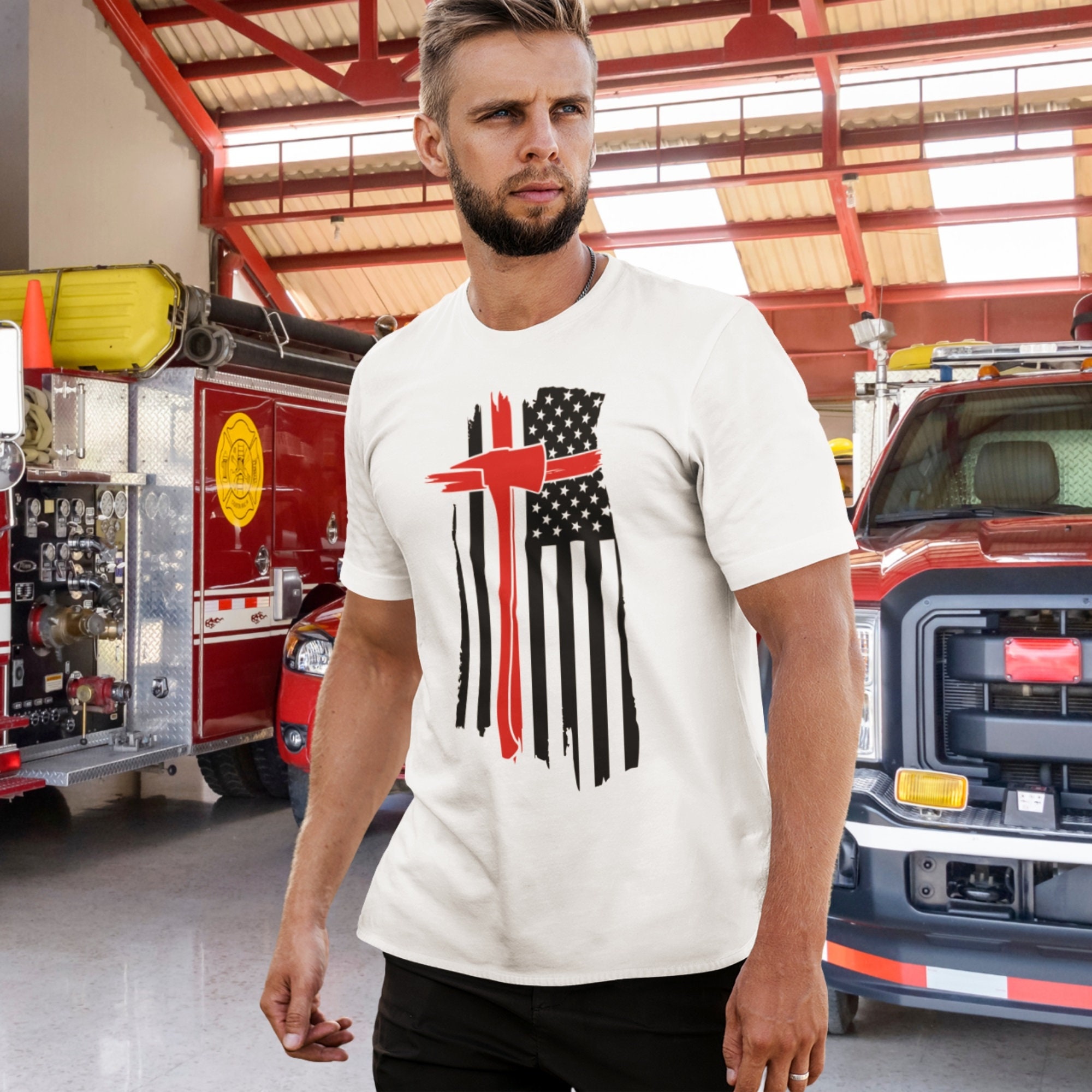 Thin Red Line SVG Firefighter SVG Firemans Axe and Cross - Etsy