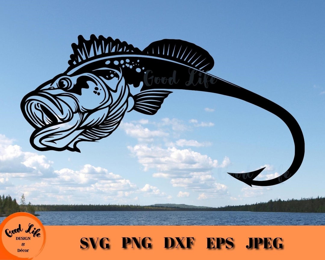Fishing Bass Hook SVG, Fish and Hook PNG, Angler Gift, Cricut Cut File, Bass Clipart, Gift for ...