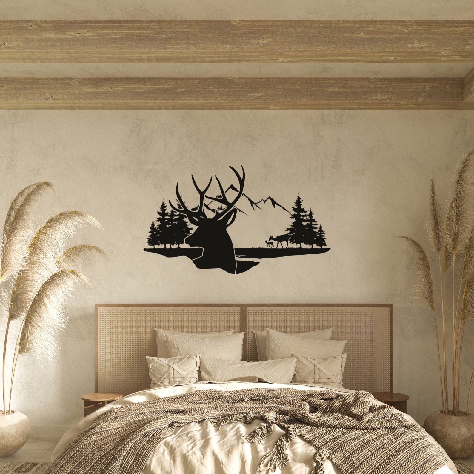 Deer SVG Mountains Scene SVG Buck Outdoors Scene Wall Art - Etsy