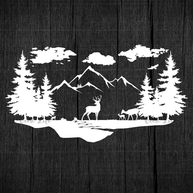 Deer Family Outdoors Scene SVG, Mountains and Outdoor Scene, Deer ...