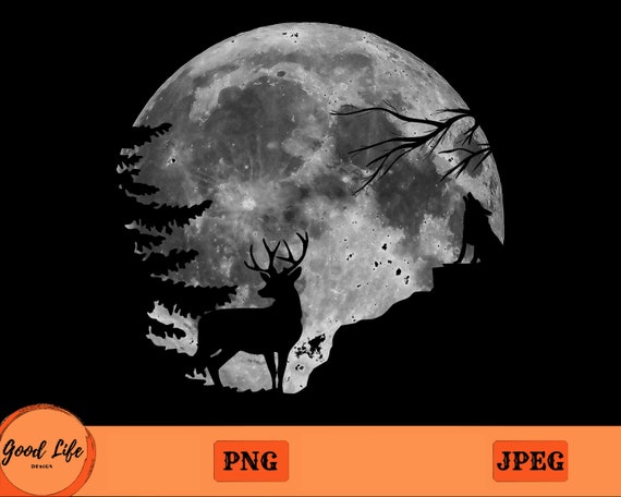 Deer Hunting PNG Deer Moon Graphic Print Night Deer Scene - Etsy
