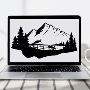 Jumping Buck, Deer and Mountain Wildlife Scene SVG, Deer Hunting SVG ...