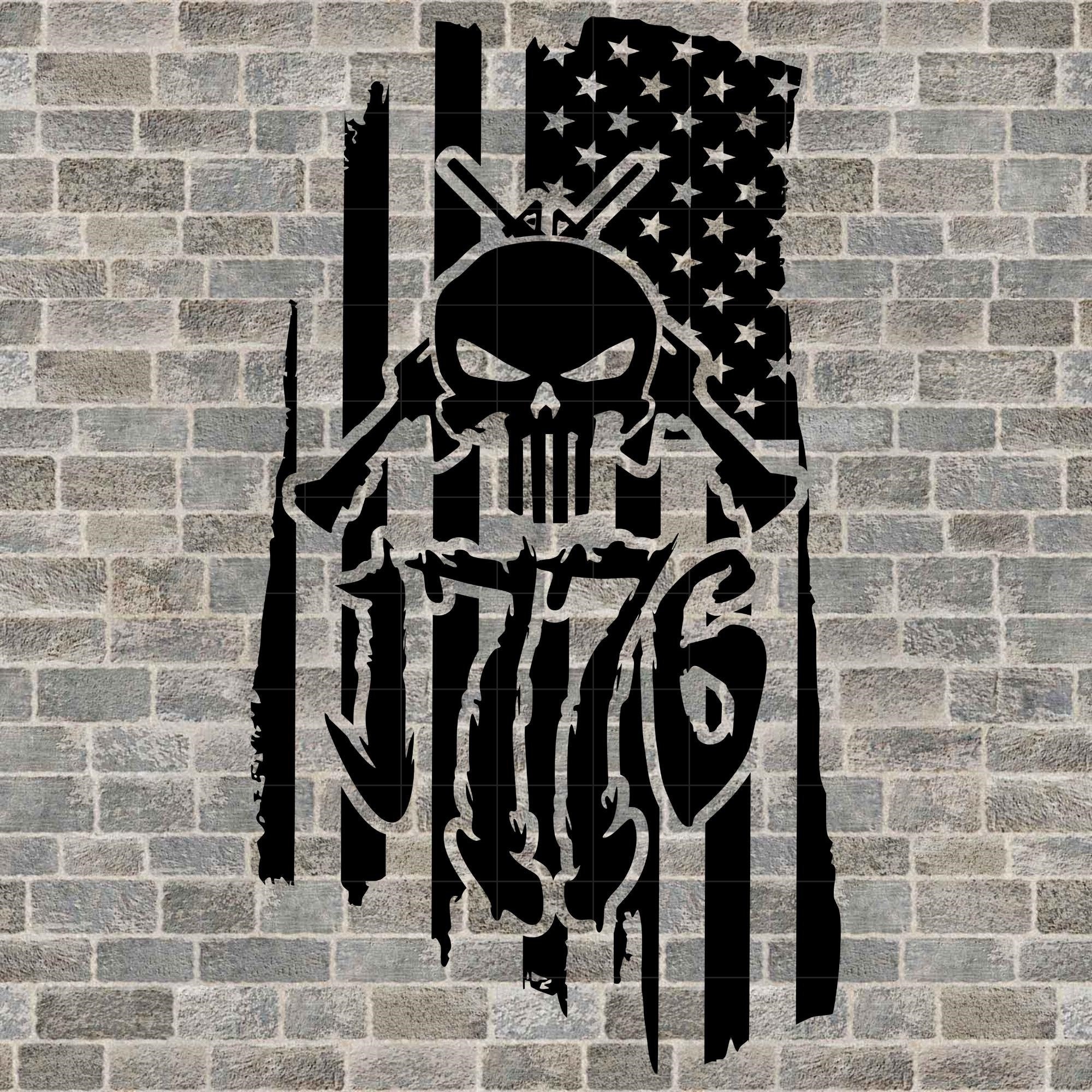 1776 SVG With Punisher Skull and Distress American Flag - Etsy