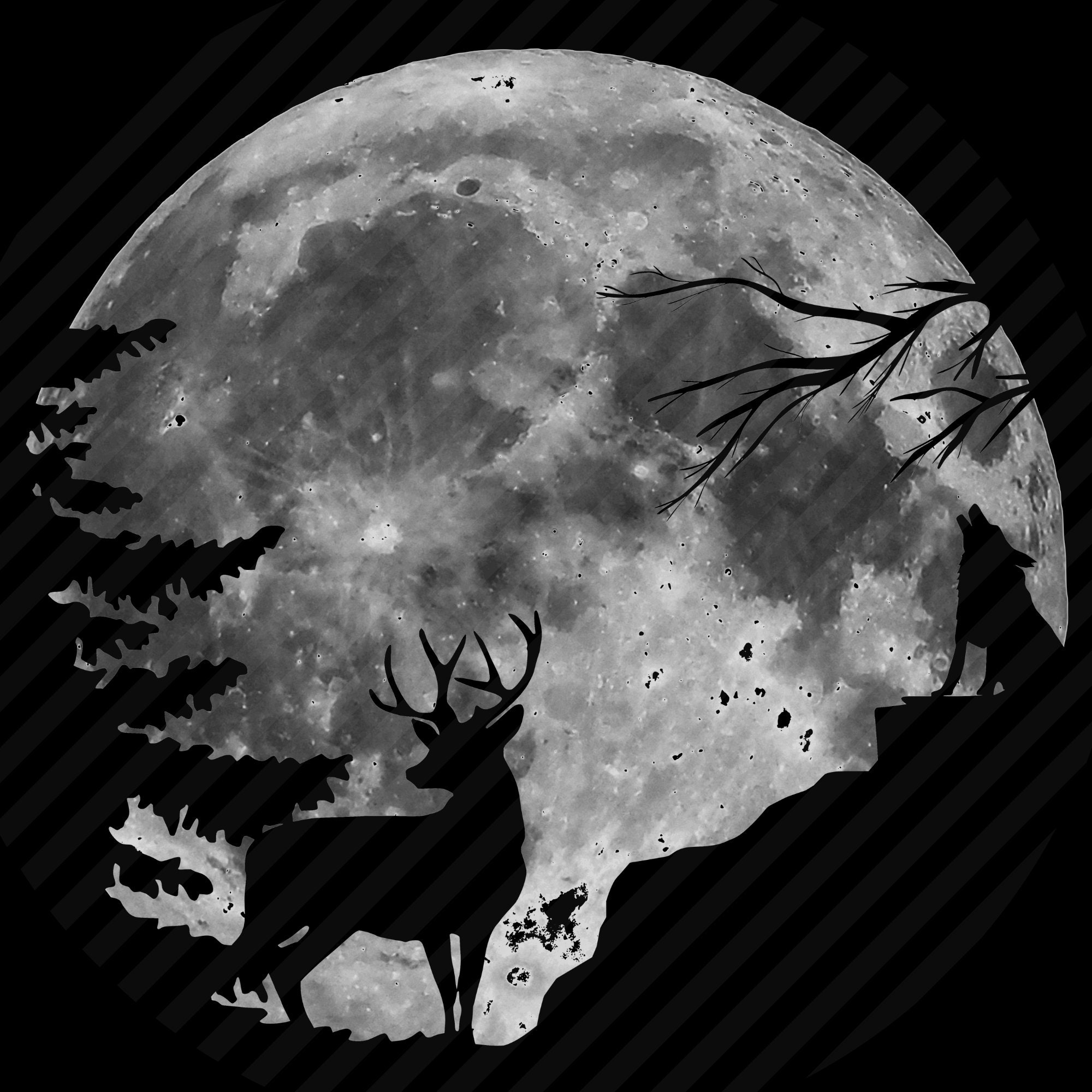 Deer Hunting PNG Deer Moon Graphic Print Night Deer Scene - Etsy