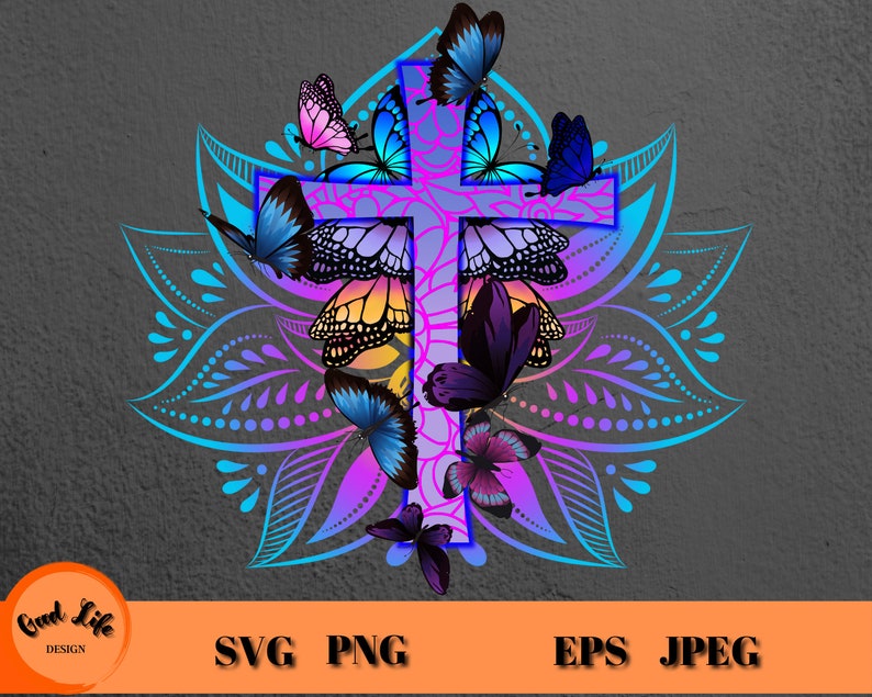 Cross SVG With Butterflies and Floral Graphic Print Pastel - Etsy