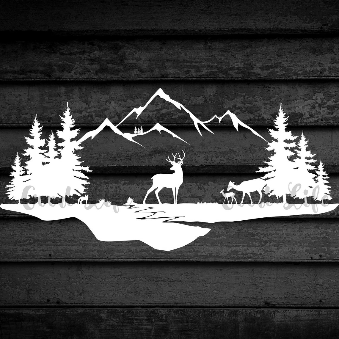 Deer and Mountains Scene SVG Outdoors Scene Wall Art - Etsy