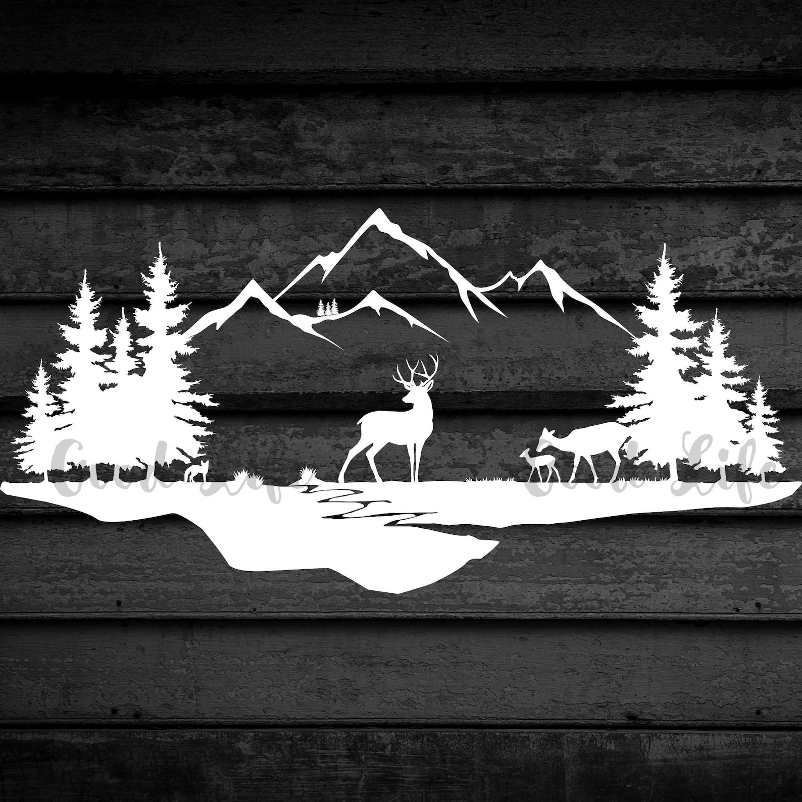 Deer and Mountains Scene SVG, Outdoors Scene Wall Art, Majestic Deer ...
