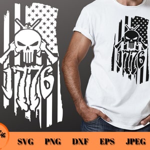 1776 SVG With Punisher Skull and Distress American Flag - Etsy
