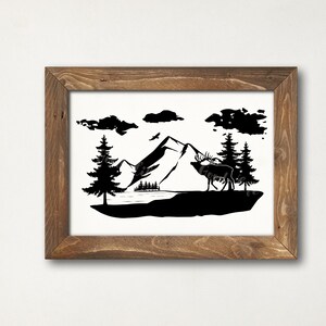 Elk and Mountain Lake Scene SVG, Wildlife Outdoors Scene, Majestic ...