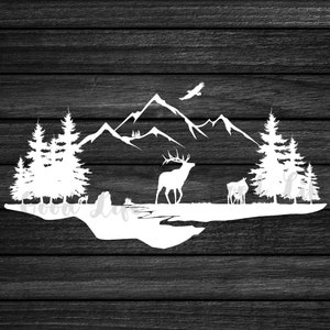 Elk Scene SVG Bundle, Mountains and Elk Family Landscape, Elk ...