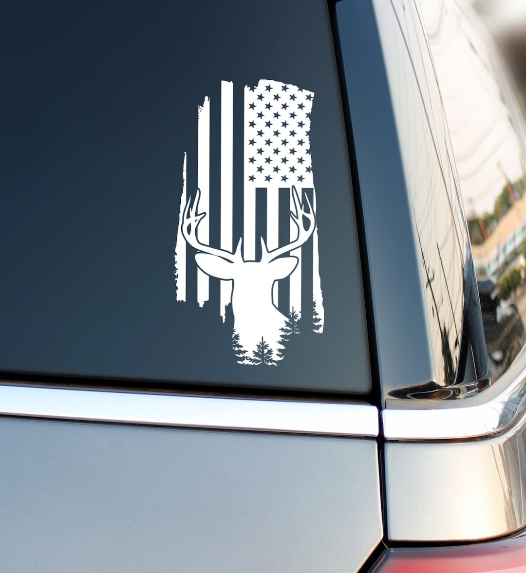 Deer Hunting Decal Distressed American Flag and Buck Silhouette ...