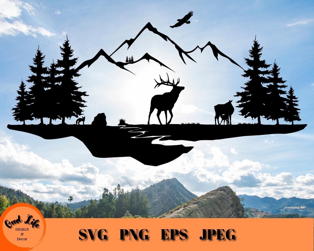 Elk and Majestic Mountain Scene SVG, Outdoors Wildlife SVG, Gift for Elk Hunter, Elk Hunting ...