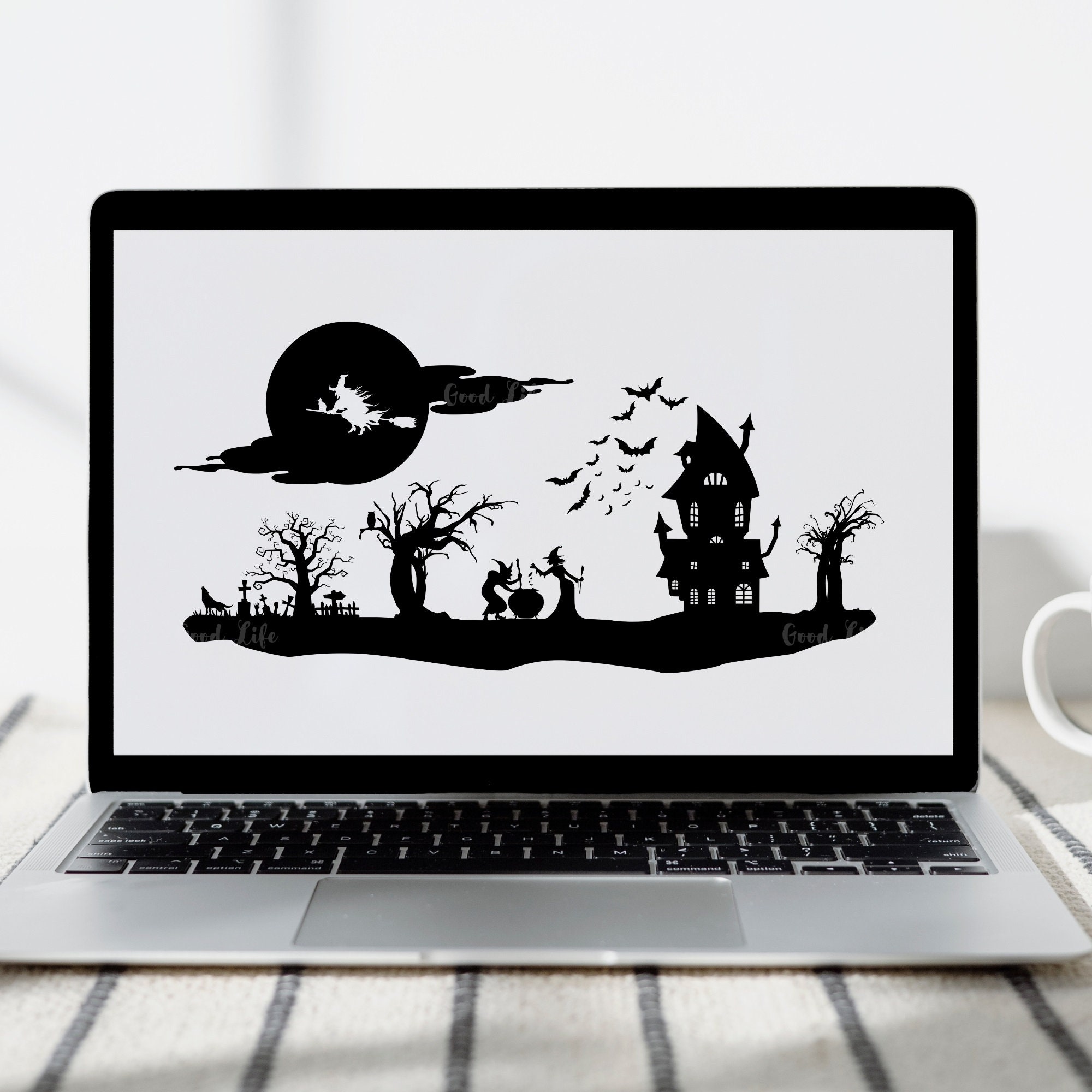 Family Witchery Halloween Scene SVG, Spooky Trees Landscape With ...