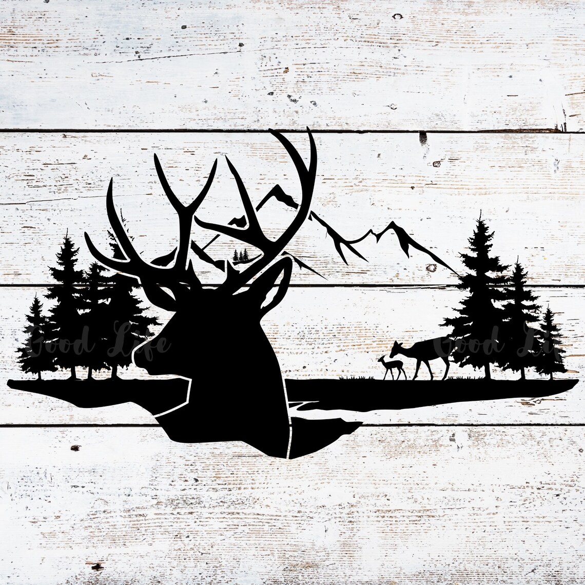 Deer SVG Mountains Scene SVG Buck Outdoors Scene Wall Art - Etsy