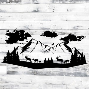 Elk Scene SVG Bundle, Mountains and Elk Family Landscape, Elk ...