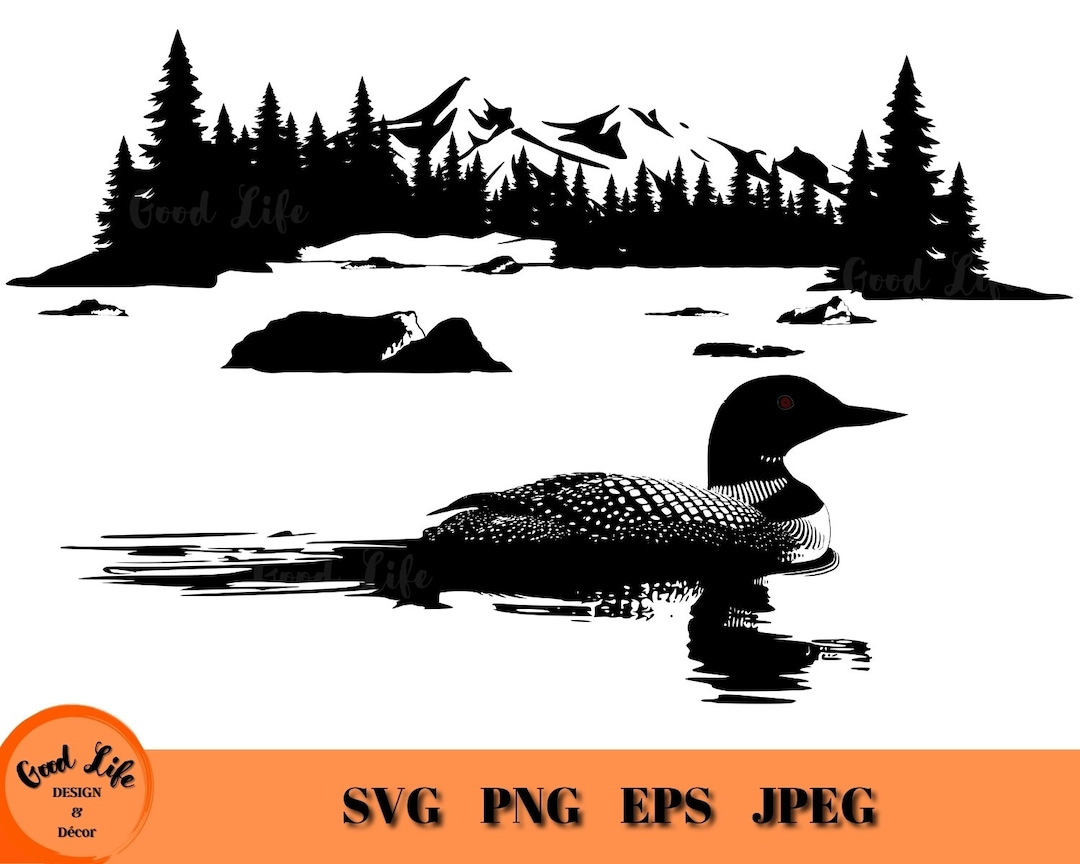 Loon SVG, Loon on Placid Lake PNG, Wildlife Scene Cricut Cut File ...