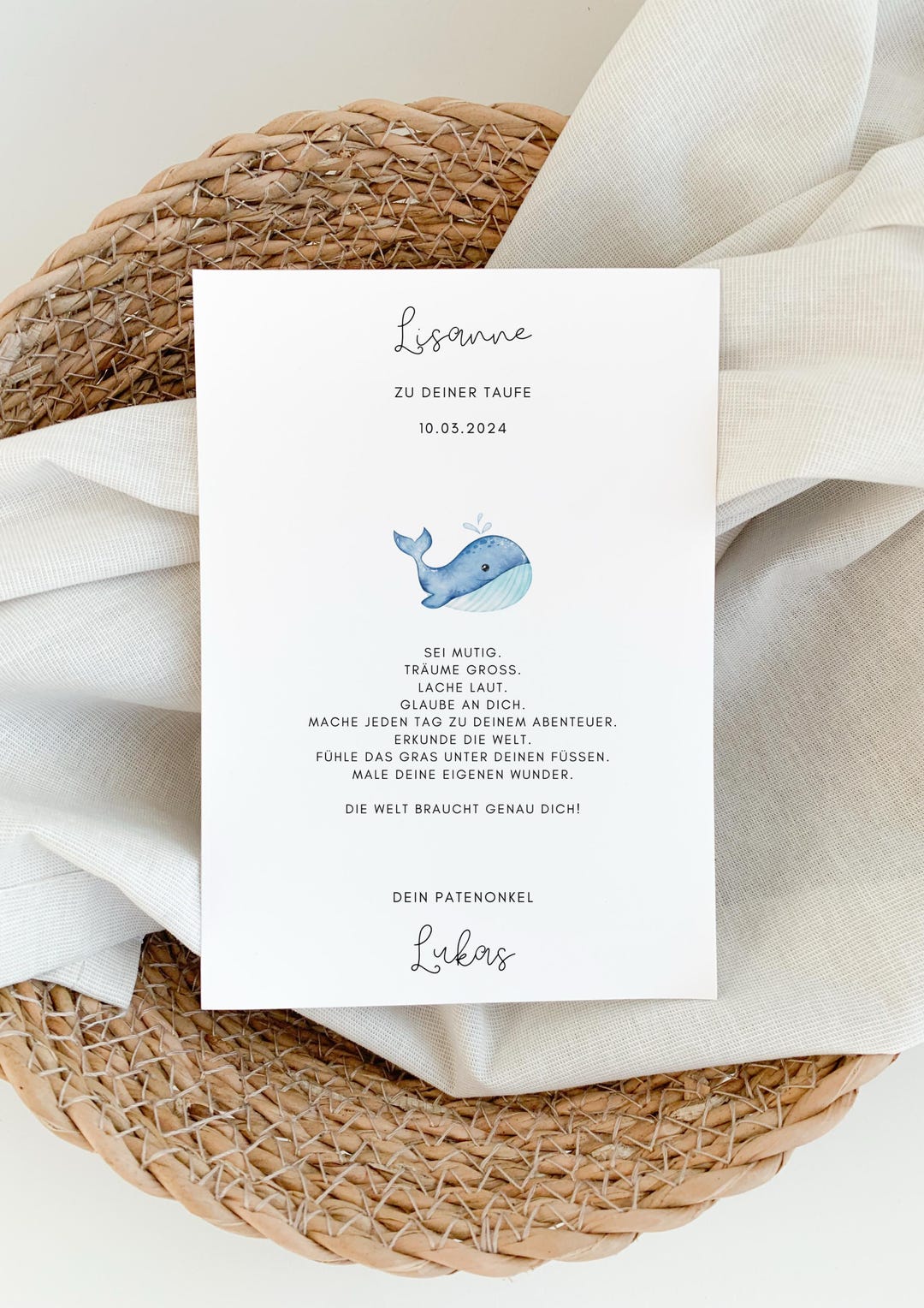 Personalized Godparents Letter Baptism Whale Gift From Godparents Name ...