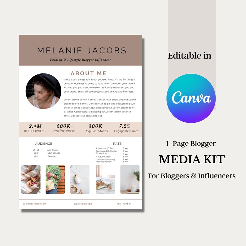 Media Kit Template, Classic Content Creator for Influencers and ...