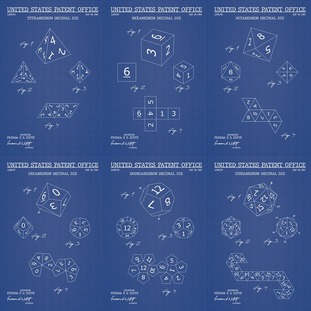 Polyhedral Dice Patent Poster Set, Blueprint - Etsy
