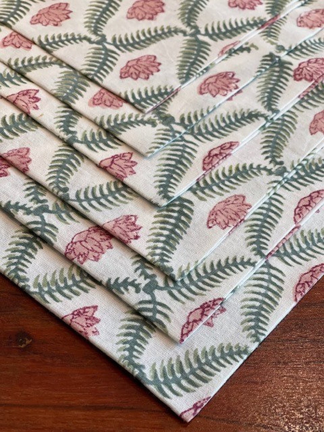 Set of 4 Hand Block Print Cotton Table Napkin, Pink Lotus Floral ...