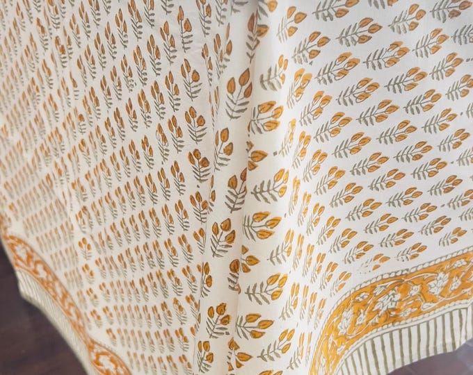Block Print Table Cloth, Rectangle Boho Table Cover, Cotton Table Linen ...