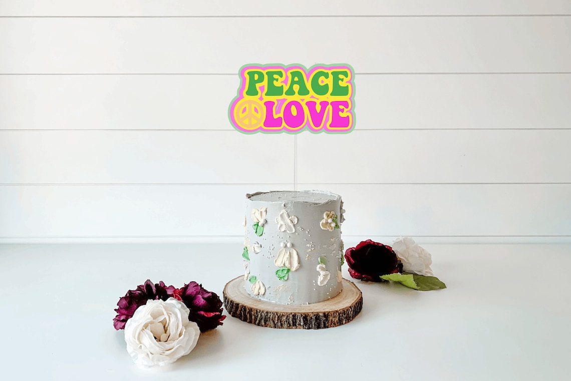 Peace and Love Cake Topper SVG and PNG, Hippie Cake Topper Svg and Png ...