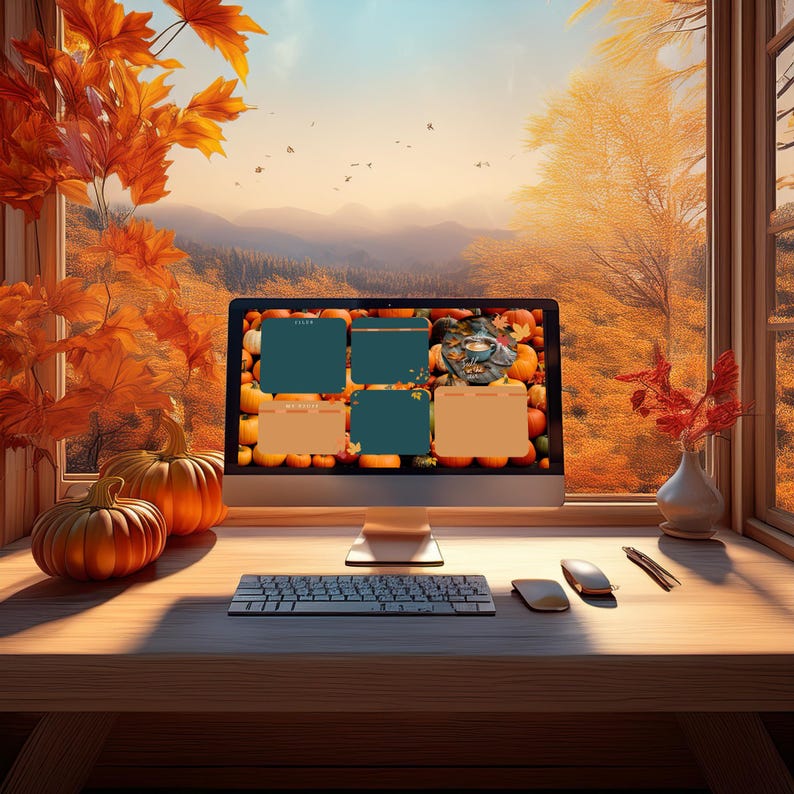 Cozy Fall-themed Desktop Wallpaper | Autumn Digital Download | Seasonal Aesthetic for Computer ...