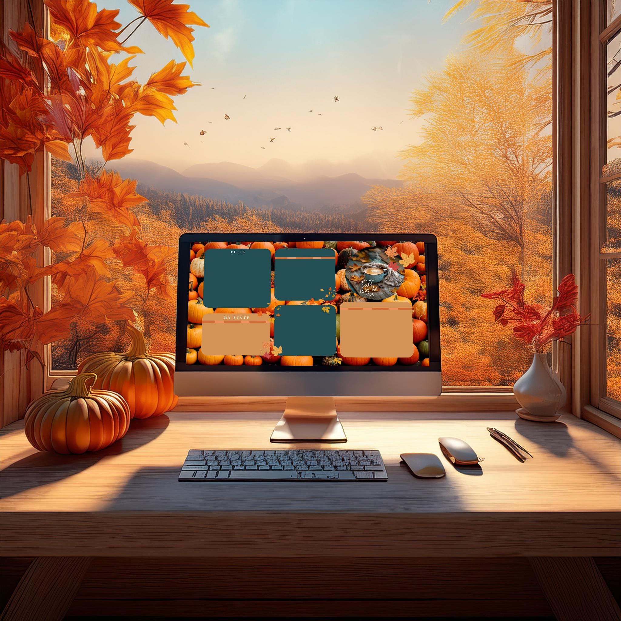 Cozy Fall-themed Desktop Wallpaper | Autumn Digital Download | Seasonal ...