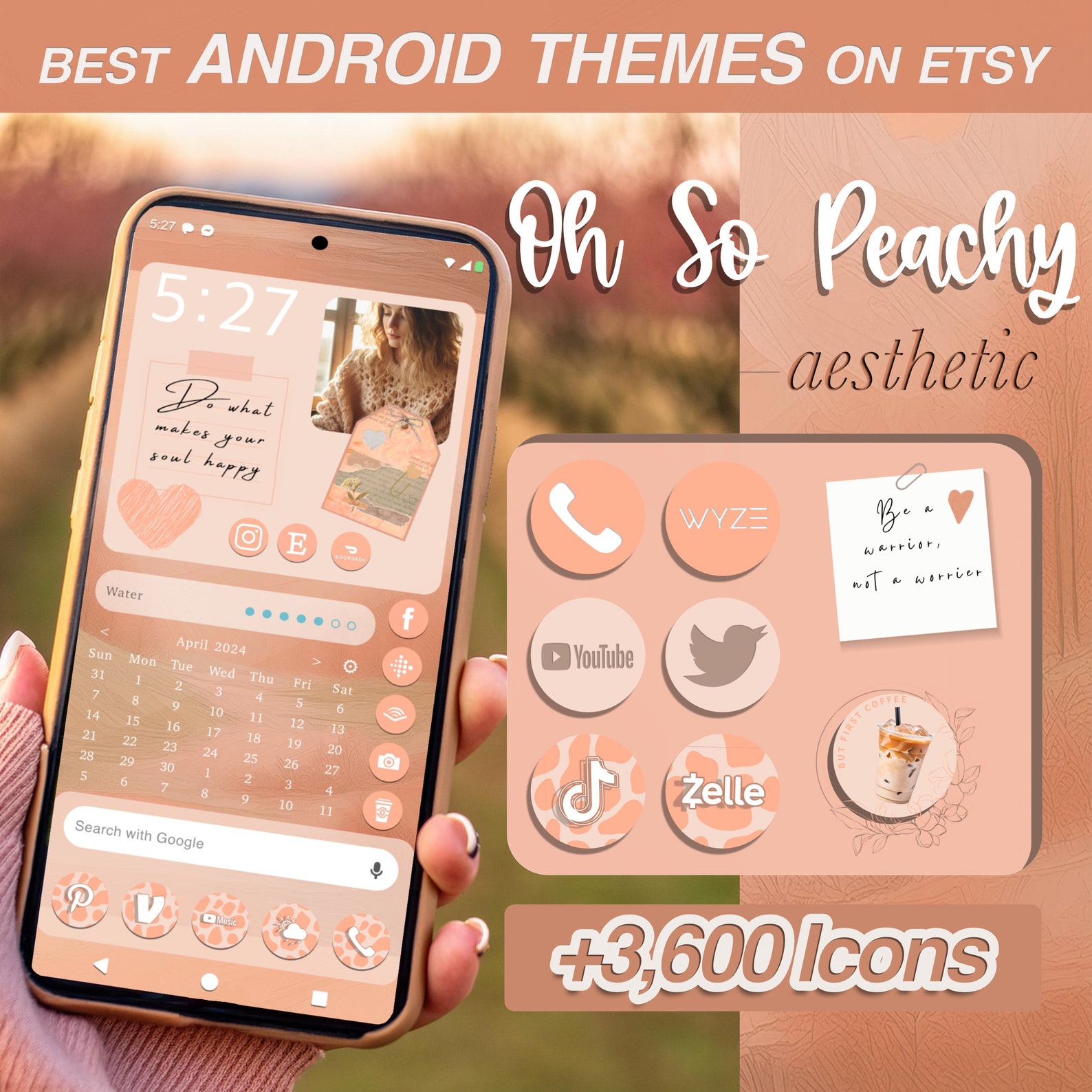 Aesthetic Android Peach Phone Theme / Peachy App Icons / iPhone / Ios / Android Theme Kit ...