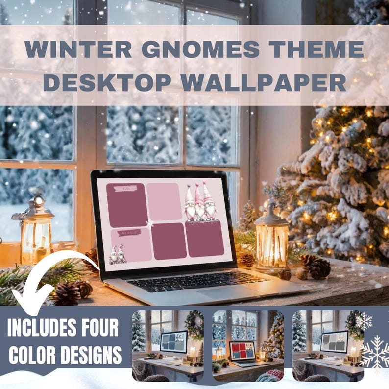 Winter Gnome Theme Desktop Wallpaper | Snowy Digital Download ...
