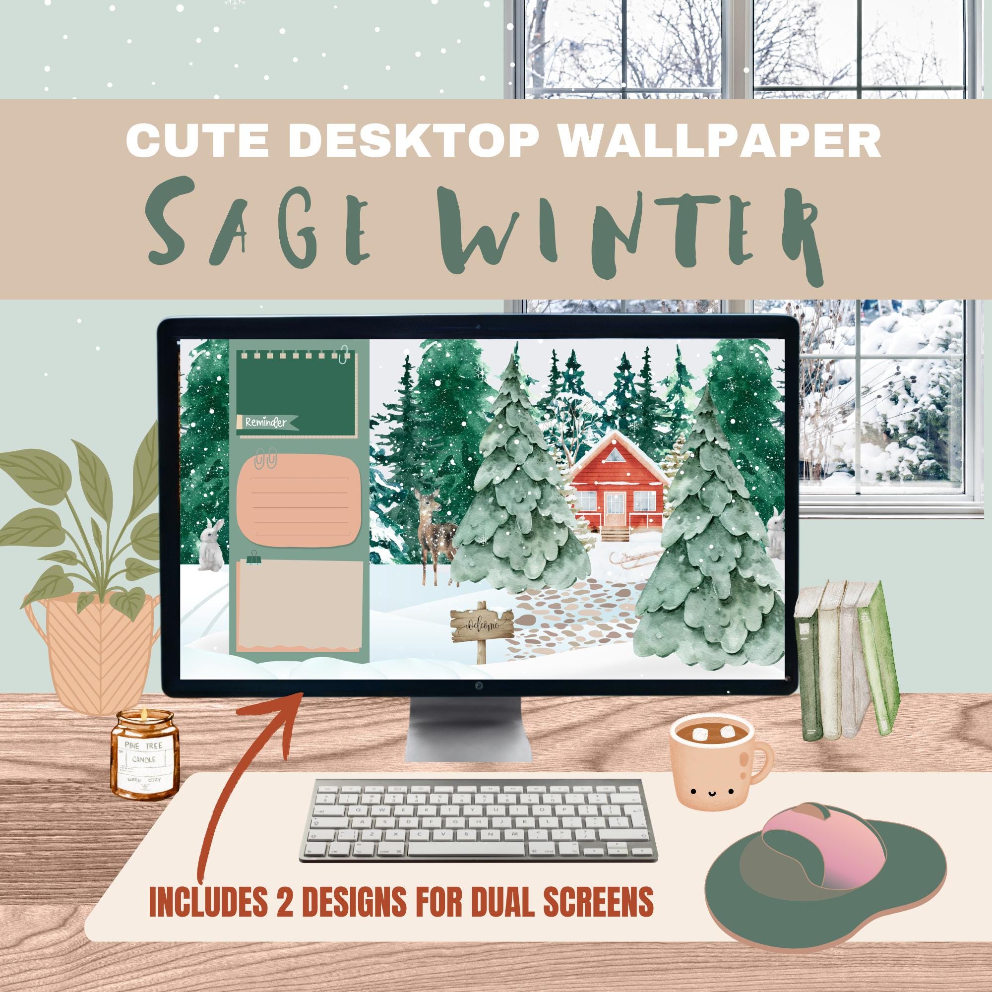 Sage Winter Theme Desktop Wallpaper | Digital Download | Aesthetic for ...