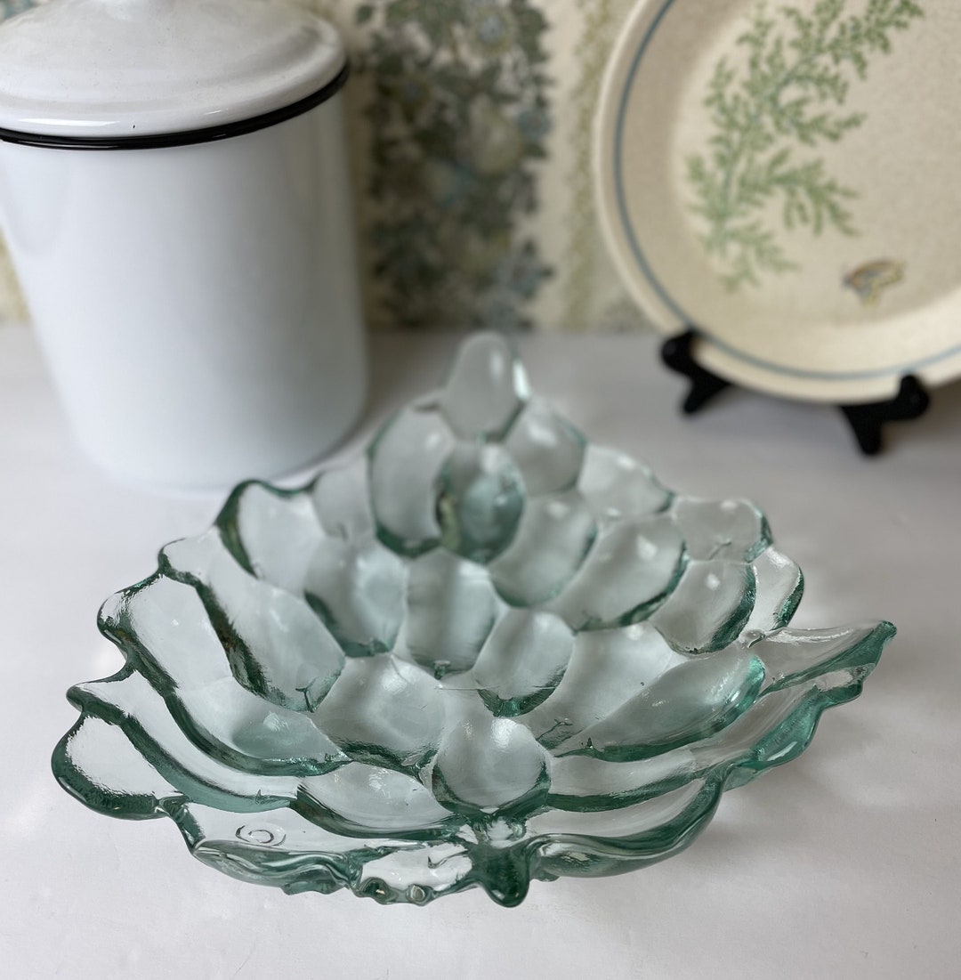 Vintage Green Glass Grape Design Footed Relish Tray, Clear Glass With ...