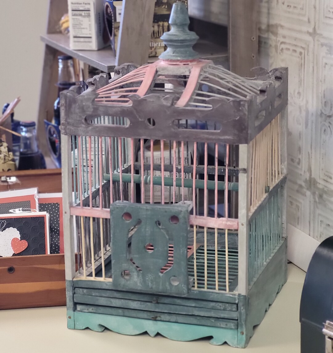 Vintage Shabby Chic Birdcage, Wooden Birdc Cage, Cottage Decor, Beach ...
