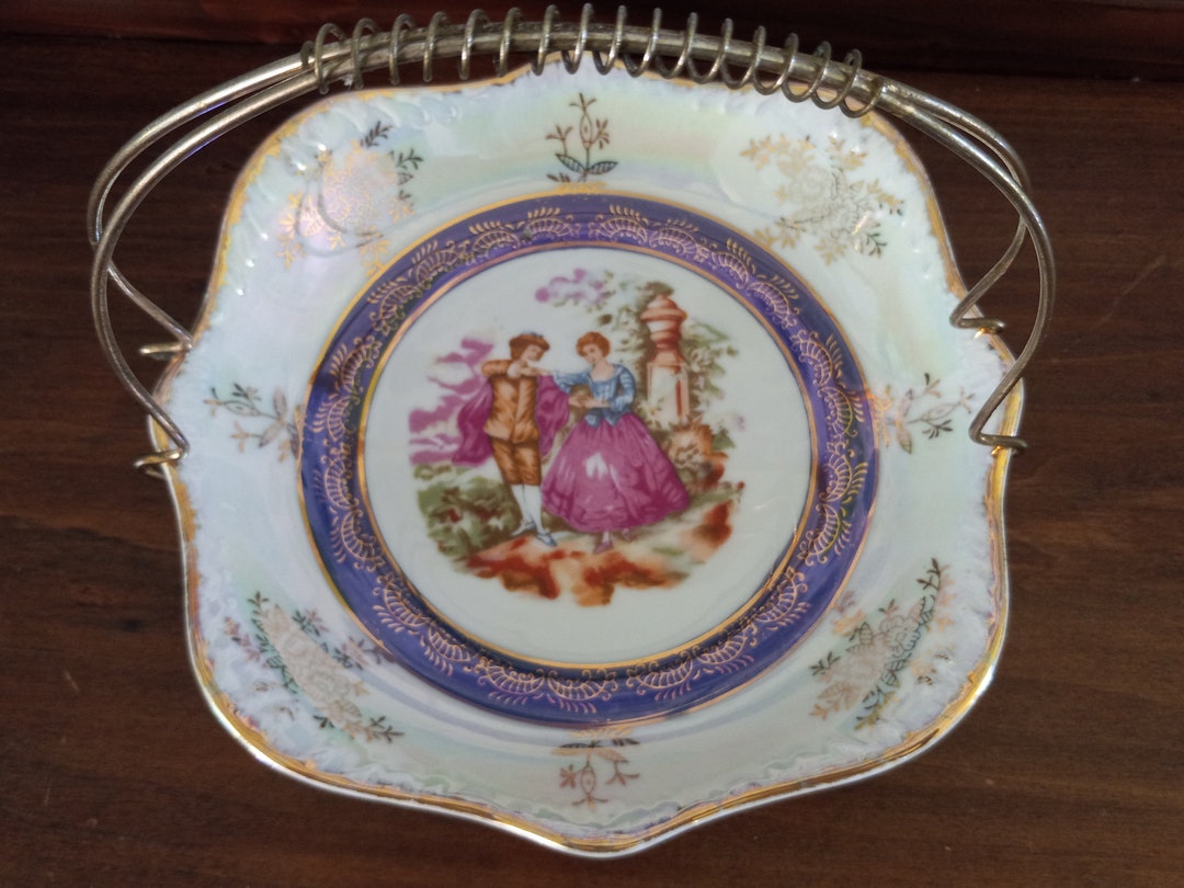 Vintage Lusterware Candy Dish W/handle, Porcelain Basket With ...