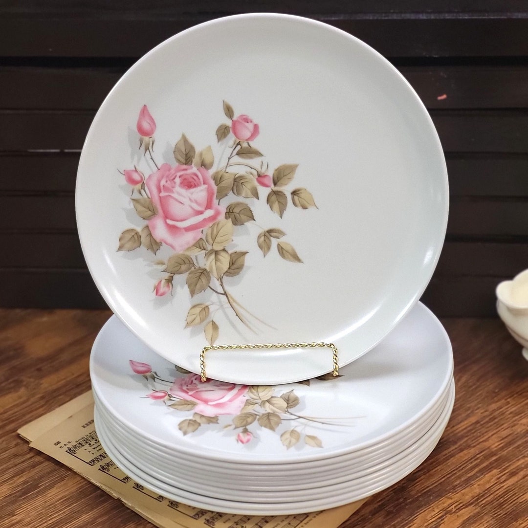 Melmac White W/pink Roses Boontown 10 Dinner Plate - Etsy