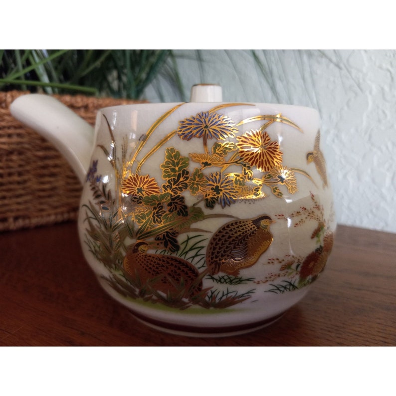 Japanese Metallic Gold Side Pour Teapot Set With 4 Cups Quail - Etsy