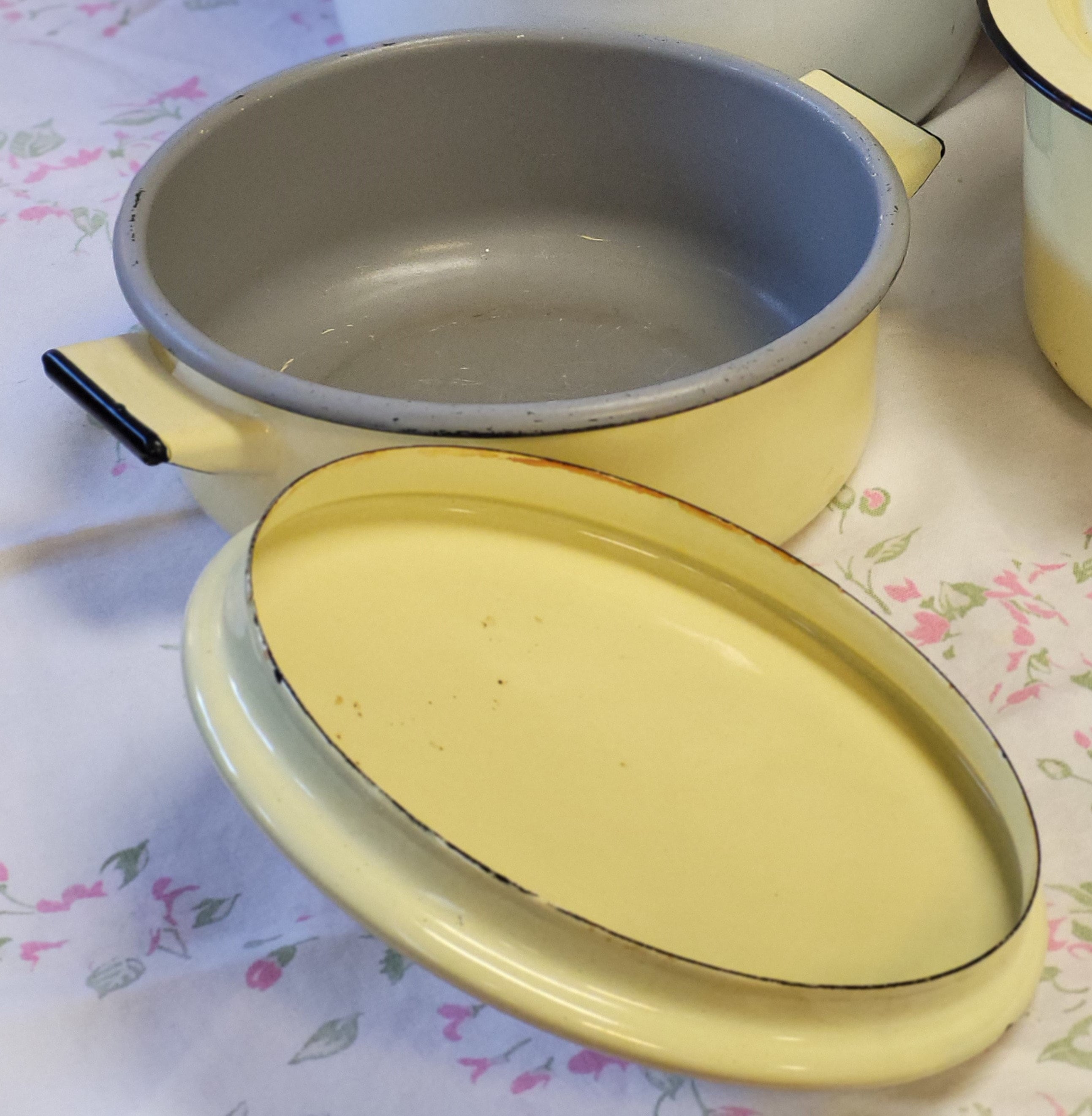 Vintage Enamel Yellow Pot Yellow Enamelware Cookware Lined - Etsy