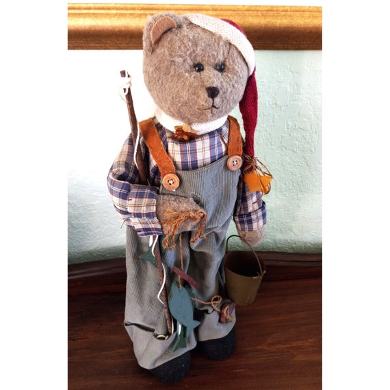 Vintage Stuffed Trevco Fishing Bear With Fish Pole and Bait Bucket Vintage Plush Toy Stuffed Teddy Bear Etsy UK