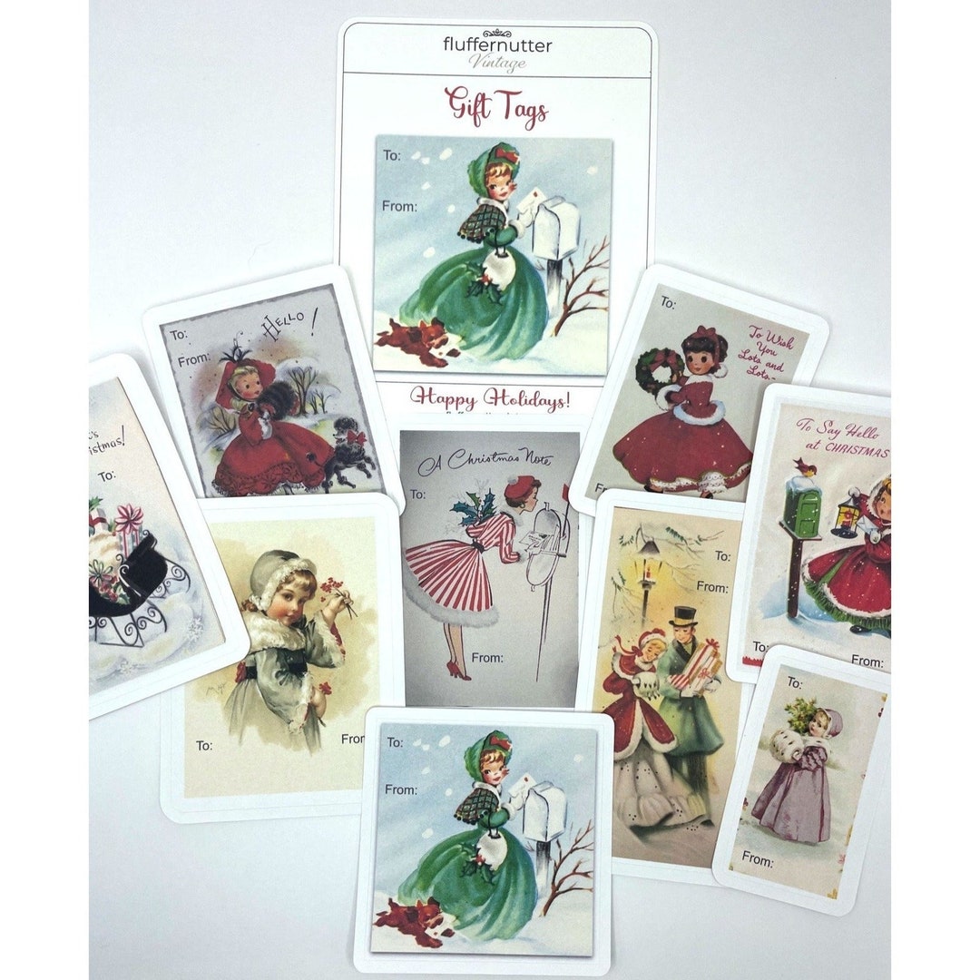 Retro Gift Tag Stickers, Vintage Inspired Little Girl Christmas Gift to ...