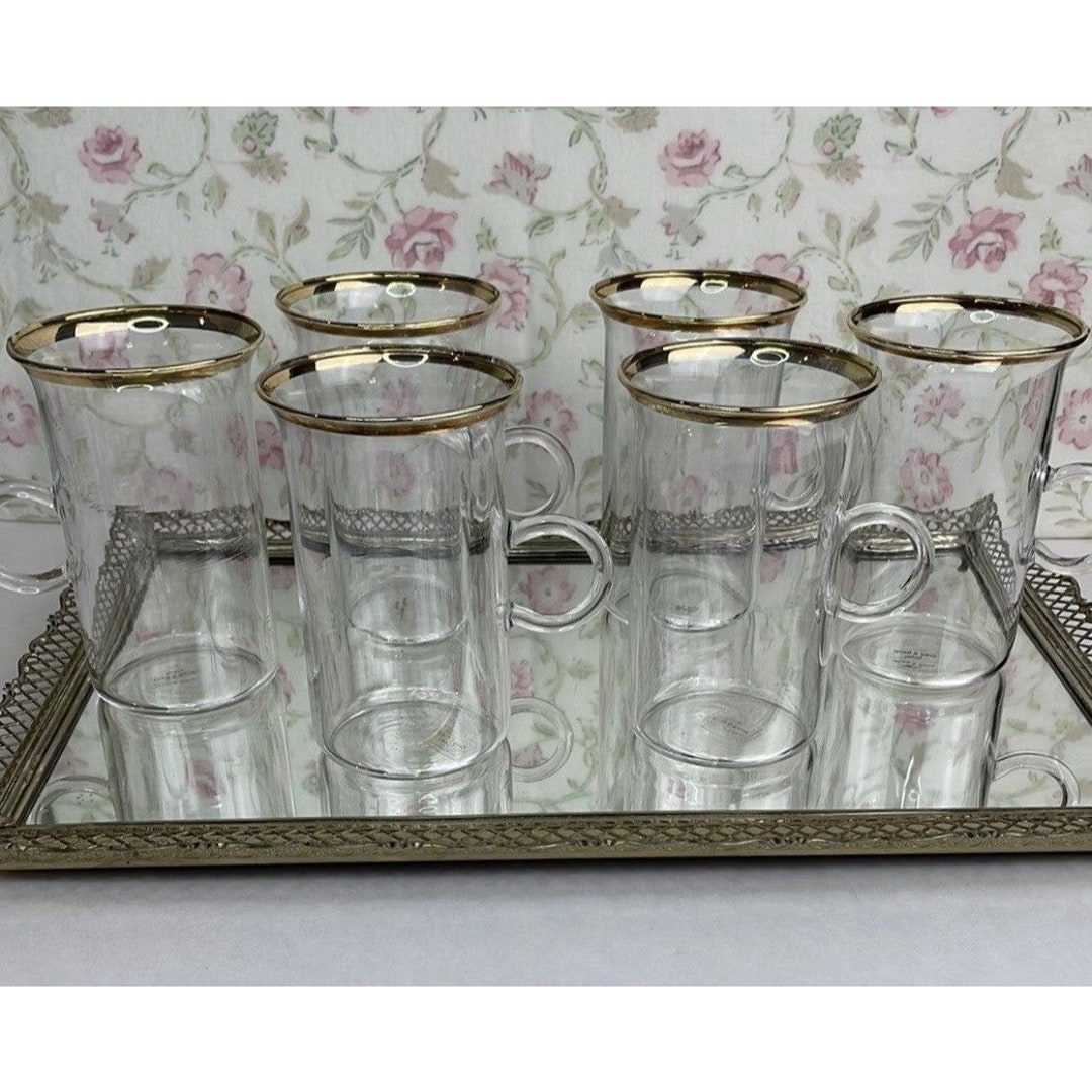Vintage Blown Glass Mugs With Loop Handles and Gold Rim Set of 6 Irish ...
